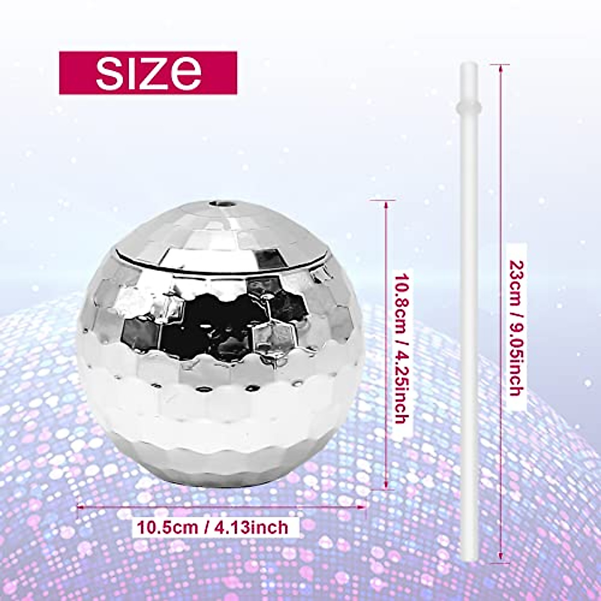 ZUDKSUY Disco Ball Cups Disco Ball Drink Tumbler 1970s Disco Ball Cups with Lid and Straw, Disco Flash Ball Cocktail Cups for Graduation Anniversary Party Wine Cup Tea Bottle, Silver, Set of 4