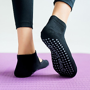 ZZIYEETTM 5 Pairs Non Slip Yoga Socks for Women, Girls Backless Silicone Dot Pilates Dance Sports Socks for Fitness Gym (Black/Purple/Blue/Beige/Green)