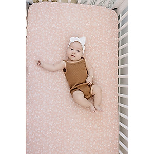 Wildflower Muslin Crib Sheet by Mebie Baby, Soft and Breathable Bed Sheets for Babies, Modern Neutral Bedding for Cribs, Standard Crib Mattress Fitted Sheet, Great for Boy or Girl Room or Nursery