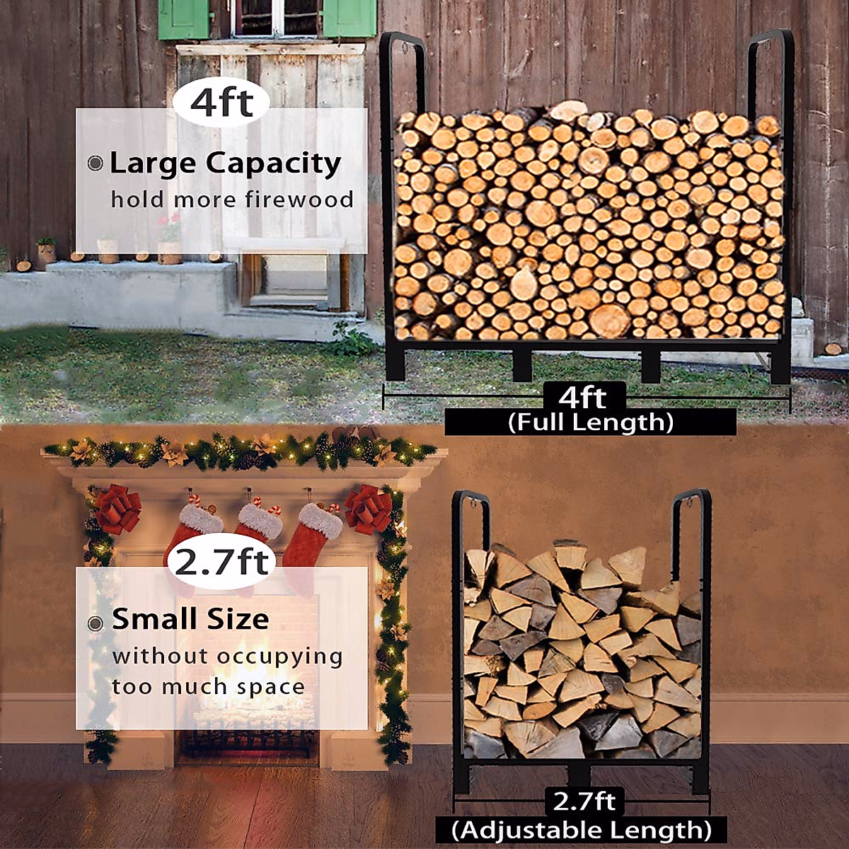 Artibear 4ft Firewood Rack Stand With Cover Upgraded Adjustable Log Holder For Outdoor Indoor Fireplace Wood Pile Storage Stacker Organizer