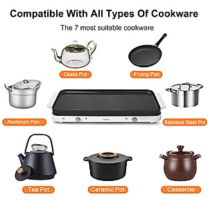 AEWHALE 2-in-1 Electric Griddle & Countertop Burner,2 Cooking Zone with Adjustable Temperature,1800W Electric Hot Plate with Removable Griddle Pan Non-stick