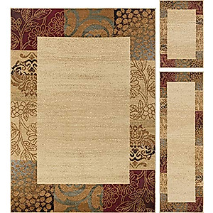 Tayse Sedona Beige 3 Piece Area Rug Set for Home, Room, and Decor - Transitional, Floral