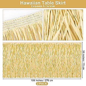 Fovths 2 Packs Luau Grass Table Skirt Fringe Straw Grass Skirt 108 x 30 Inch Hibiscus Hawaiian Table Skirts Rectangle Tropical Luau Party Decorations for Hawaiian Luau Decorations