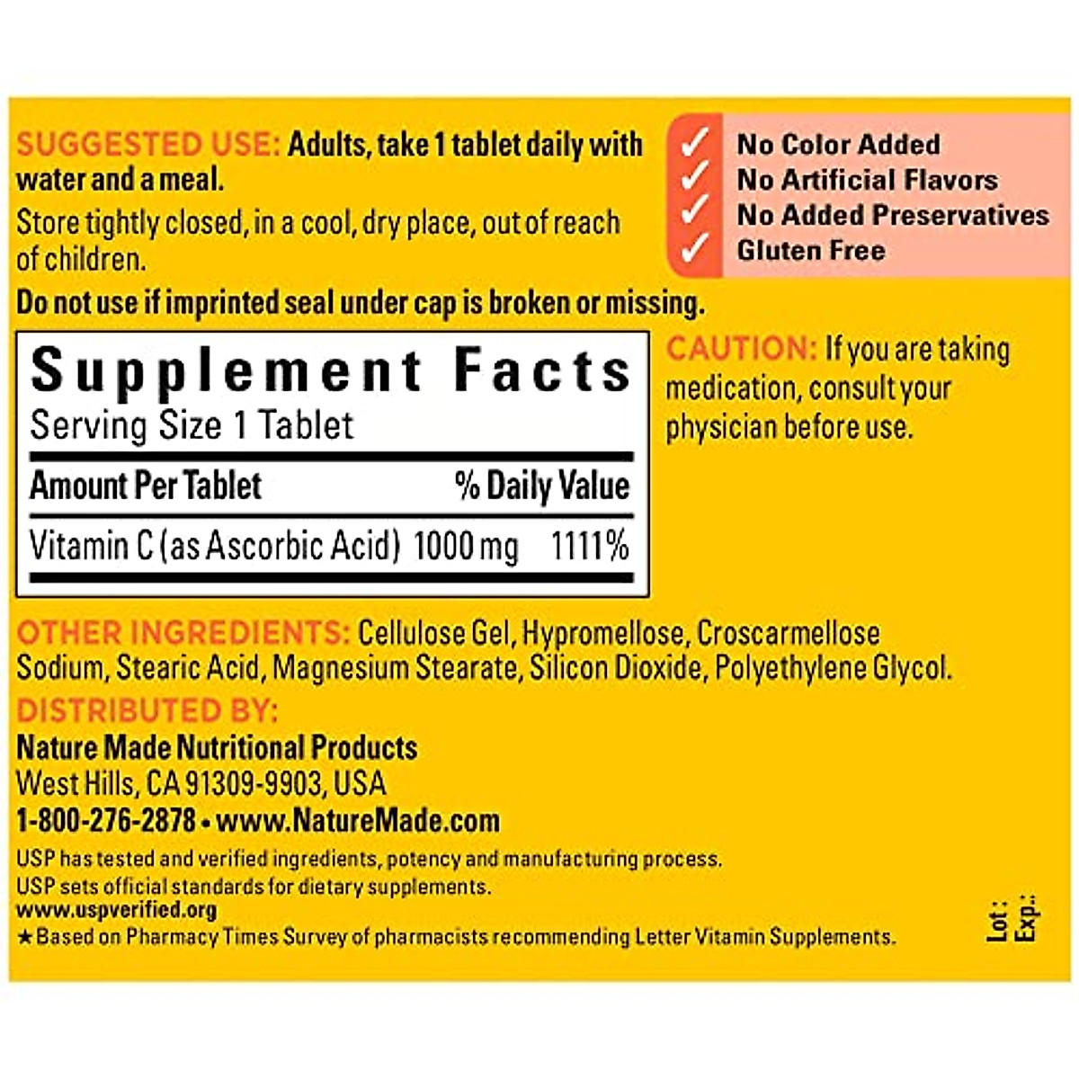 Nature Made Vitamin C 1000 mg, Dietary Supplement for Immune Support, 100 Tablets, 100 Day Supply