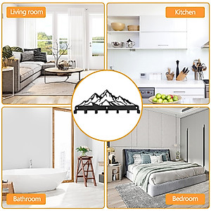 Key Holder for Wall Mounted Key Hanger, Black Metal Keys Holder for Wall Decorative Hanging Key, Home Key Rack Hooks with 7 Hooks for Home Entryway Doorway Hallway Office, 9.8x3.6 inch(snow mountain)