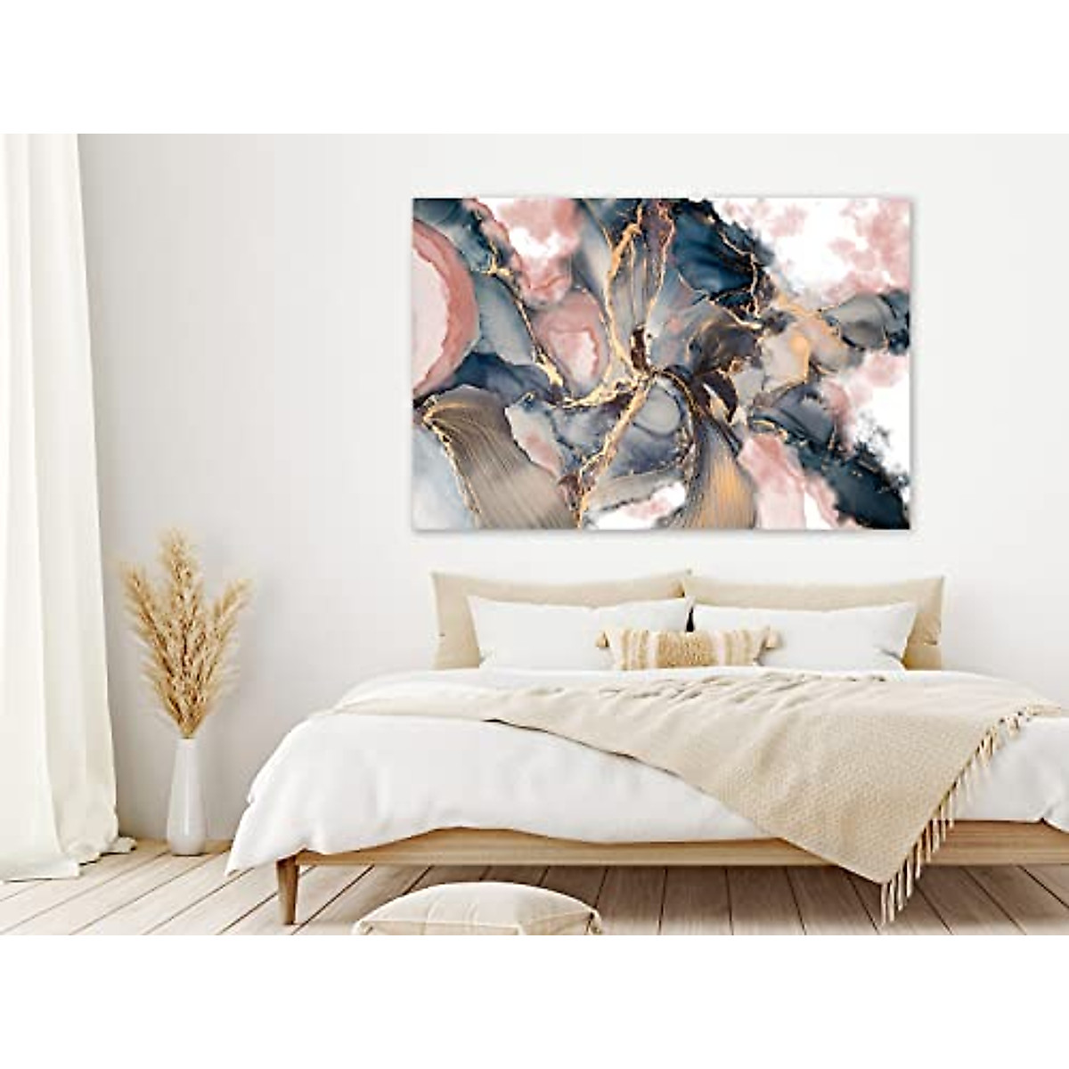 artgeist Canvas Wall Art Print Abstract 35x24 in - 1pcs Home Decor Framed Stretched Picture Photo Painting Artwork Image - Marble Look Paint Stains Blue rosa Gold f-C-0493-b-a