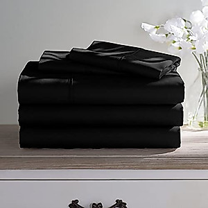 Split Queen Sheets Sets for Adjustable Bed, Soft 100% Egyptian Cotton 400-Thread-Count, Sateen Weave, 5PC Set with 2 Fitted Sheets, Split-Queen Sheet Set 15-Inch Deep Pockets, 400-TC - Black Solid