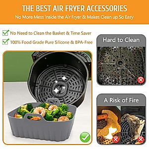 Air Fryer Silicone Liners 9 Inch Reusable Air Fryer Reusable Basket For 6 to 9QT, 2 PCS Square Air Fryer Pot Insert for Oven Microwave Accessories