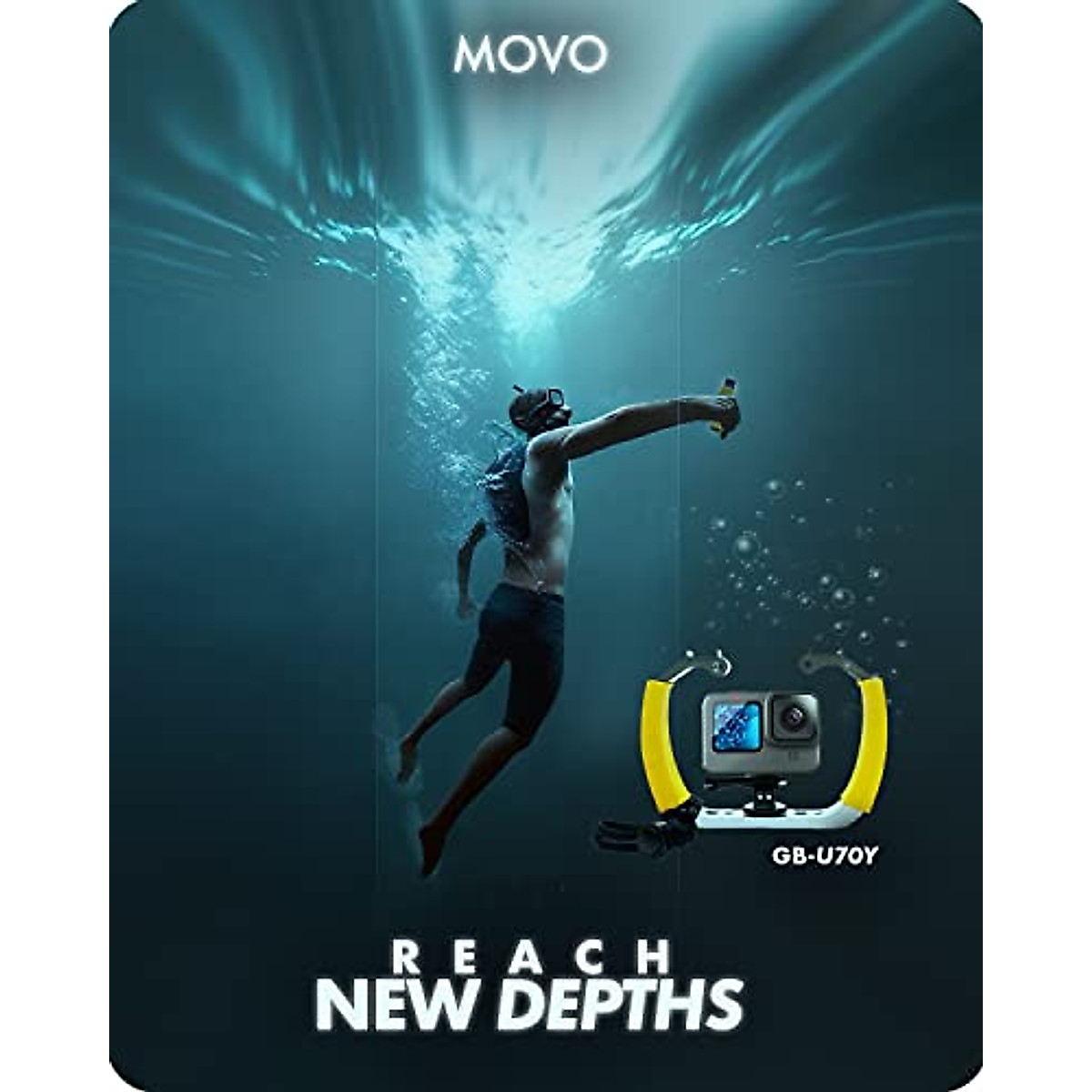 Movo GB-U70Y Underwater Diving Rig for GoPro Hero with Cold Shoe Mounts, Wrist Strap - Works with HERO3, HERO4, HERO5, HERO6, HERO7, HERO8, and Osmo Action Cam - Scuba GoPro Accessory (Yellow)