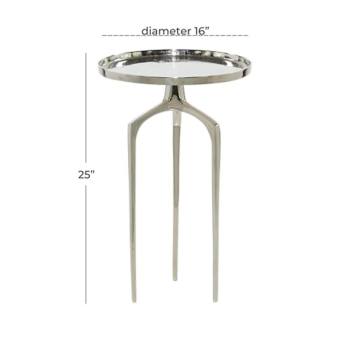 Deco 79 Aluminum Metal Side End Accent Table Slim Tray Top End Table with Tripod Legs, Side Table 16" x 16" x 25", Silver