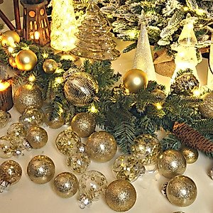 SLK Ornaments Shatterproof, 32 Counts Xmas Plastic Clear Christmas Balls Hanging Tree Glittering Balls with Stuffed Decorations Multi Size Gold