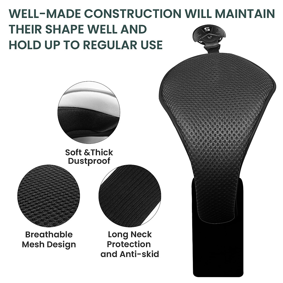 FINGER TEN Golf Club Head Covers Woods Hybrids 1/2/3/4 Pack, Headcovers Men Women 3 5 7 X with Interchangeable Number Tag, Fit All Wood Hybrid Clubs (4 Pack-Black Hybrid Cover)