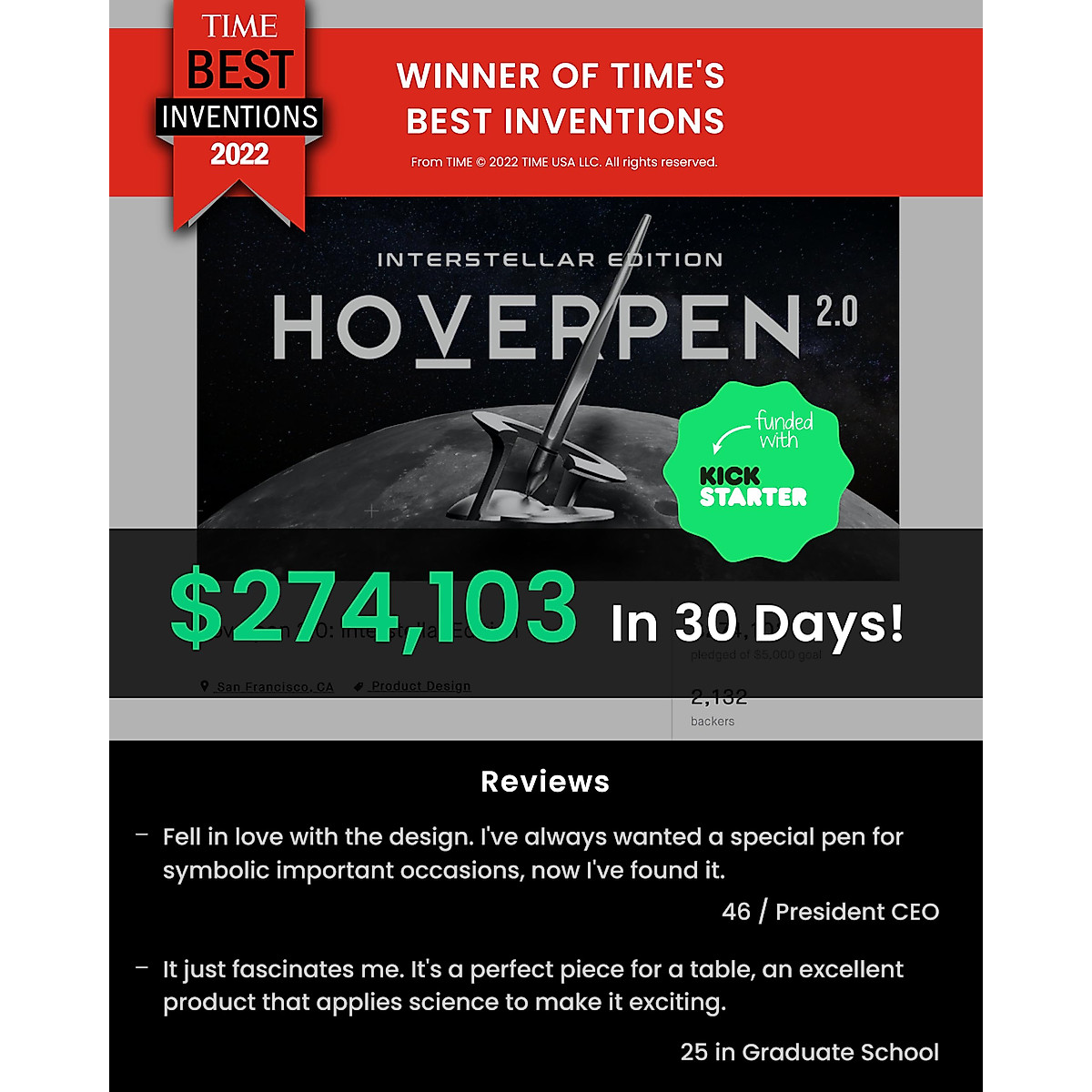 novium Hoverpen 2.0 - Futuristic Luxury Pen Made With Aerospace Alloys, Unique Aesthetic, Free Spinning Executive Pen, Cool Gadgets, Valentines Day Gifts for Men & Women (Space Black, Basic)