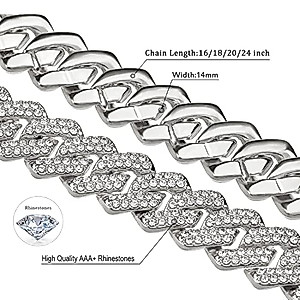 JUNVirtuous Cuban Link Chain Mens Iced Out Miami Cuban Necklace Silver/Gold Bling Diamond Hip Hop Jewelry for Women (16 inch Silver Necklace)