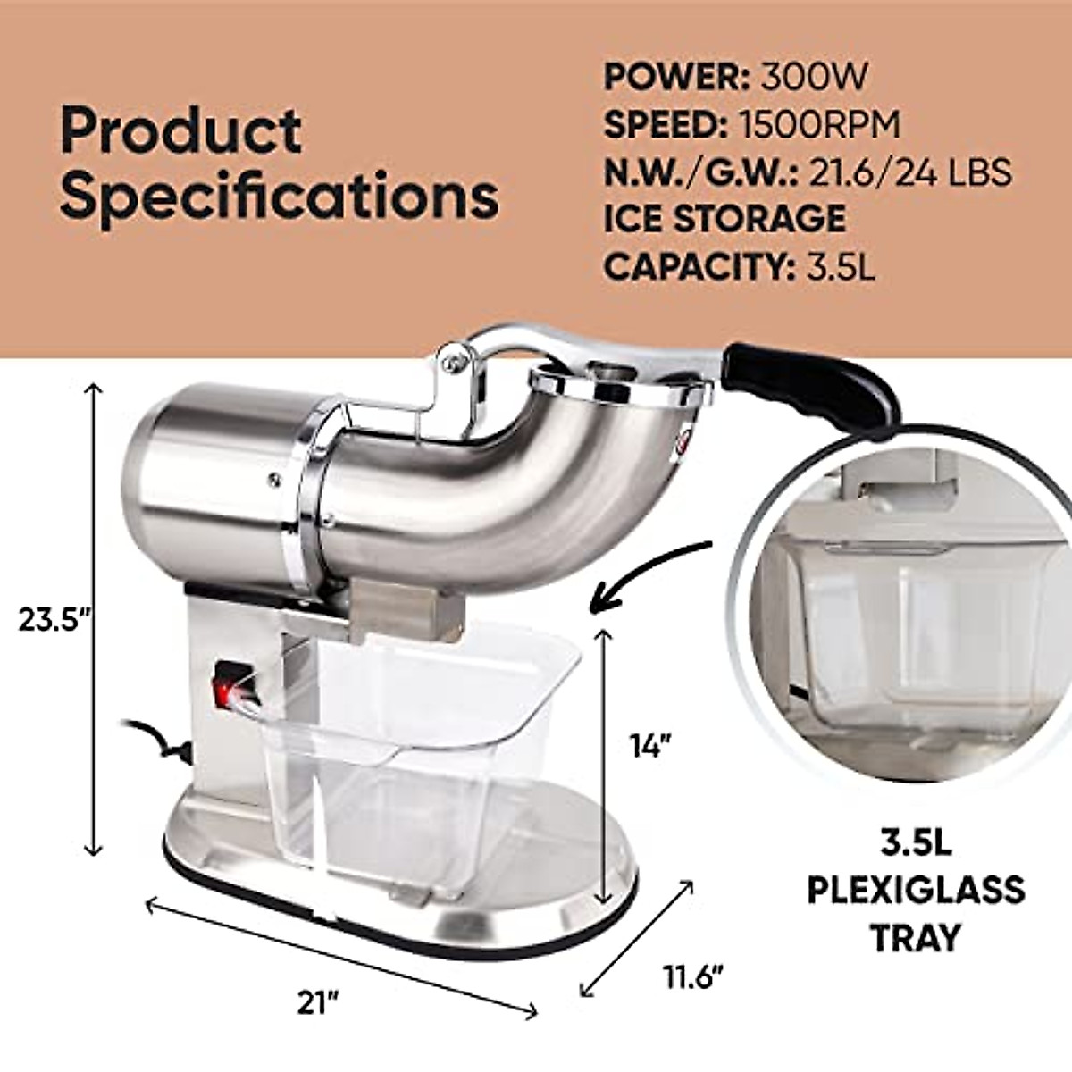 Tartle Kitchen - Stainless Steel Dual Blade Ice Shaver Snow Cone Maker Machine - Summer Parties & Refreshing Treats - Durable Easy to Use & Clean - Ideal for Catering, Restaurant & Commercial Kitchens