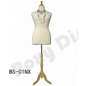 (JF-F14/16W+BS-01NX) Size 14-16 White Female Dress Form Mannequin Plus Size 42" 32" 44" with Wooden Base & Cap (BS-01, White)