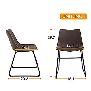 BestOffice Dining Chairs Set of 2 Kitchen Chairs Living Room Chairs 18" W x 20" D x 30" H Inches Counter Stools with Backs Leather Island Chairs,Brown