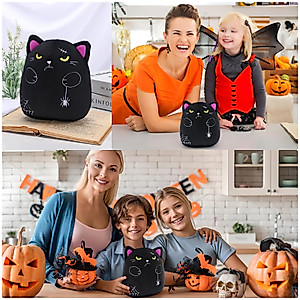 cheerdecor Black Cat Plush - 9" Halloween Cat Stuffed Animals Cool Cat Plush Pillow Soft Cat Plushie with Spider Toy Black Cat Plushies Gift Kids Creepy Cute Spider Black Cat Plush Pillow - Ebon