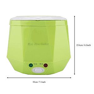 Electric Rice Cooker，Portable Electric Car Truck Food Steamer，Mini Travel Rice Cooker， 12V 100W 1.3 L Portable Meal Heater Food Warmer(Green)