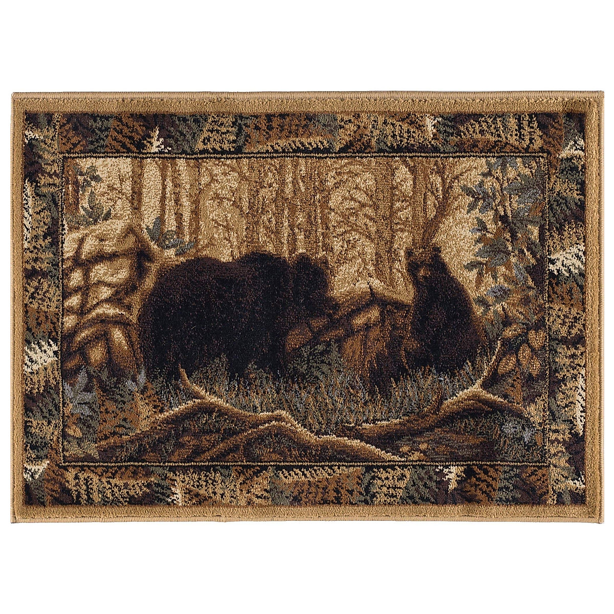 Fern Bear Novelty Lodge Pattern Beige Rectangle Area Rug, 8' x 10'