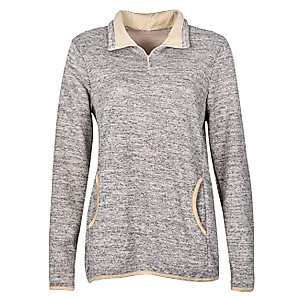 Artfish Women's Women Quarter Zip Casual Pullovers Fall Shirts Sweaters Sweatshirts with Pockets Beige Tan, XXL