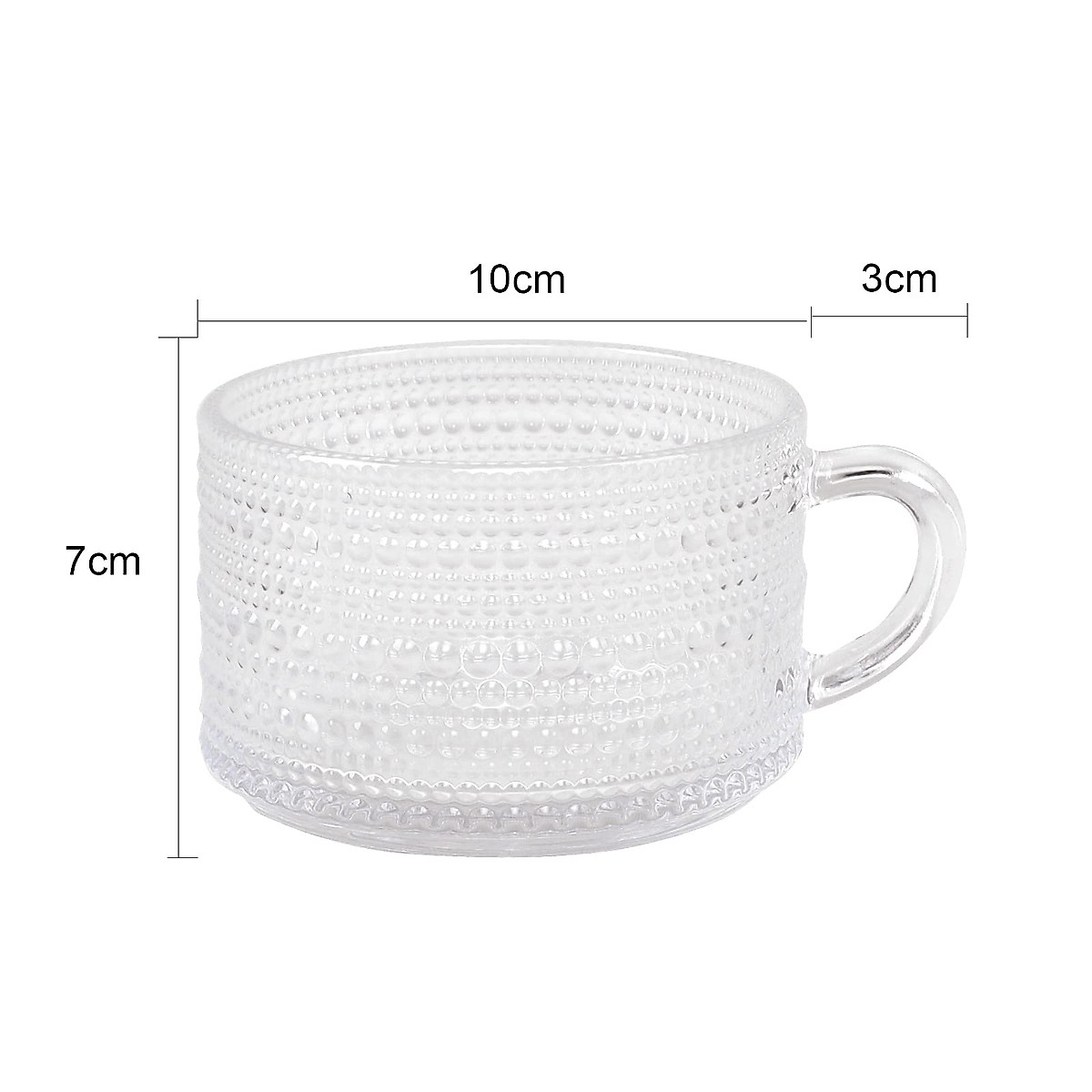 Stackable Vintage Coffee Mug, 14 Oz Clear Embossed Glass Cup, Premium Drinking Glass Tumbler, Tea Cup, Glass Coffee Cup for Cappuccino, Latte, Cereal, Cocktail, Yogurt, Beverage Hot