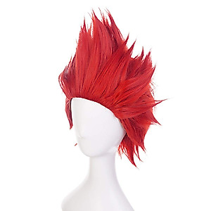 Anogol Wig Cap+ Short Red Anime Cosplay Wig Anger Wig Synthetic Red Hair Anger Outfit Red Spiky Wig Short Red Wig for Men Halloween Christmas Party Costume Wig Short Red Crazy Wig