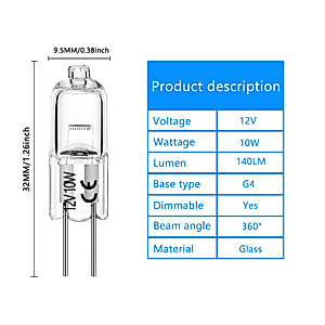 AHEVO G4 Halogen T3 20 Watt 280lm G4 Bi-Pin Bulb AC/DC12 Volt for Under Cabinet Puck Light, Chandeliers, Track Lighting, 20W 12V Warm White 2700K (10 Pack)