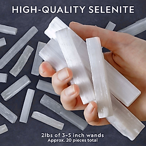 NATIONAL GEOGRAPHIC Selenite Crystal Set - 2 lbs of Bulk Selenite Wands & 5 Premium Crystals, Rose Quartz, Hematite, Aventurine, Blue Quartz, Raw Crystals, Gemstones