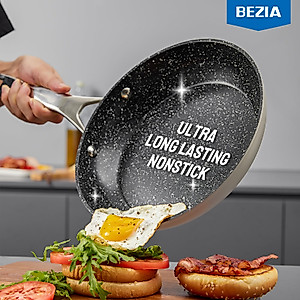 BEZIA Pots and Pans Set Nonstick, Induction Cookware Sets 10 Piece, Compatible with All Stoves, Dishwasher Safe Kitchen Cooking Pan Set with Frying Pans, Saucepans & Stockpot, Grey