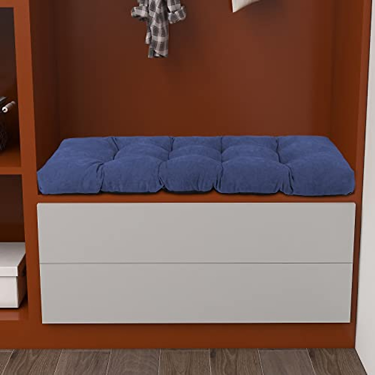 ROFIELTY Bench Cushion 45x18 inch, Patio Furniture Cushions, Indoor/Outdoor Anti-Slip Tufted Swing Seat Cushion, Bench Cushion for Multi-Scene use. (45x18x4 inch, Dark Blue)