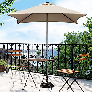 Trenovo 4.9 ft Patio Umbrella - Outdoor Table Umbrella with 4 Reinforced Ribs, UV Protection & Waterproof Market Umbrella for Garden, Lawn, Deck, Backyard, Pool (Tan)