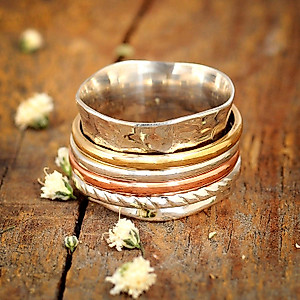 Boho-Magic Spinner Ring for Women 925 Sterling Silver with Copper Brass and Silver Fidget Rings (9)