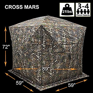 CROSS MARS Extra Large Tall 3-4 Person 5-Sided Hunting Blind 288 Degree See Through Ground Camouflage Portable Pop Up Turkey Deer Blinds Tent