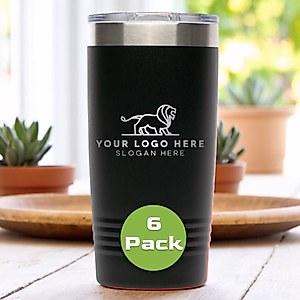 20oz Stainless Steel Tumbler - Upload Your Logo, Custom Engraved, Double Wall Vacuum Insulated Travel Mug, Ideal for Corporate Gifts, Events, and Sports Teams (6 Pack)