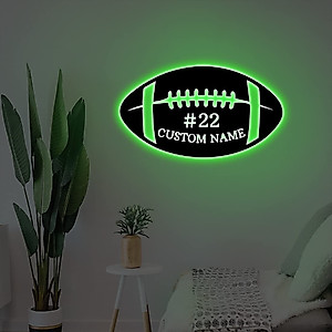 Personalized Football Neon Lamp with Custom Name Lighting, 16 Colors Changing Remote Control, Sport Birthday Gift for Kids