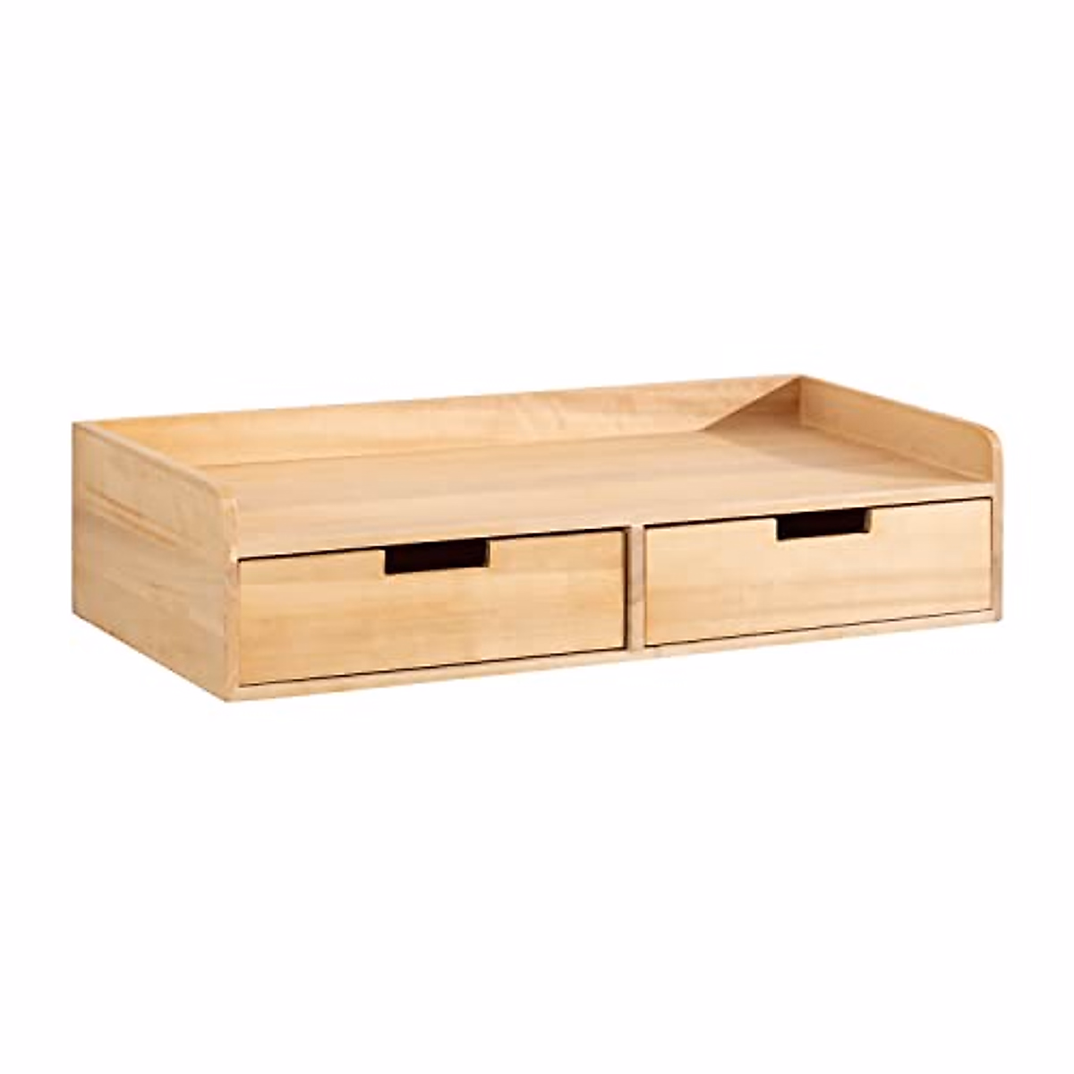 Kate and Laurel Kitt Modern Floating Desk, Natural Wood, Scandinavian Wall Mounted Double Drawer Console Table for Storage and Display, 28x12x6.5