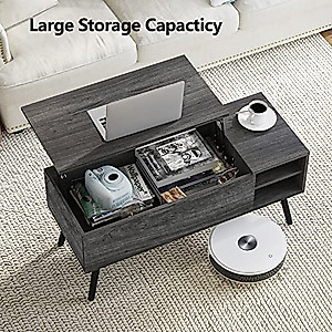 Tantmis Wood Lift Top Coffee Table with Storage, Mid Century Modern Farmhouse Coffee Table, Small Coffee Tables for Living Room, Office, Grey