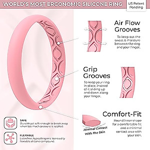 ThunderFit Silicone Wedding Rings for Women, Breathable Air Grooves Engagement Bands 3mm Wide 1.5mm Thick - 1/4/8/12 Variety Multipack (Pack W - Size 6.5-7 (17.35mm))
