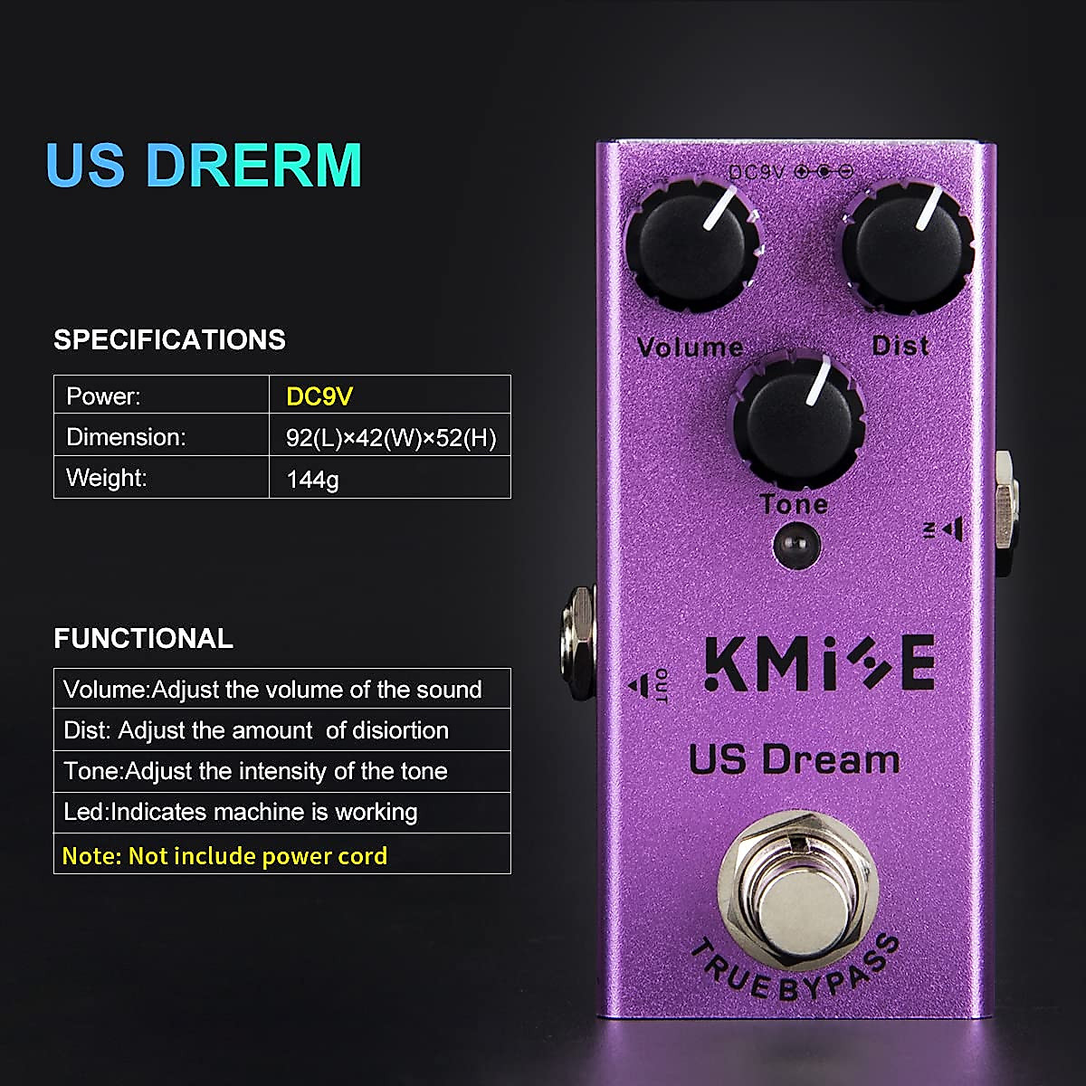 Kmise US Dream Electric Guitar Effects Pedal Mini Single Type DC 9V True Bypass
