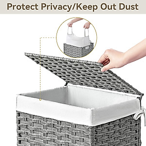 Chrislley 90L Large Laundry Hamper with Wheels,Rolling Laundry Basket with Lid and Renovable Liner Bag,Handwoven Rattan Organizer for bedroom, bathroom, laundry room (Grey)