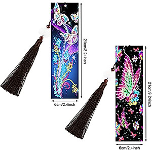 Butterfly Diamond Painting Bookmark Set - pigpigboss 2 Pieces DIY Bookmark Diamond Dots Art Crystal Butterfly Flower Diamond Painting Bookmark for Adult Kid Book Decor Art Gift