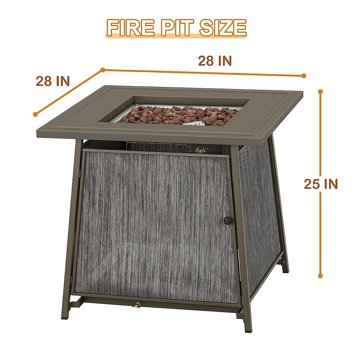 BALI OUTDOORS Gas FirePit Table 28 Inch Propane Fire Pit Table 50,000 BTU with Lava Rock and Tabletop Lid, Square Outdoor Table for Patio and Garden