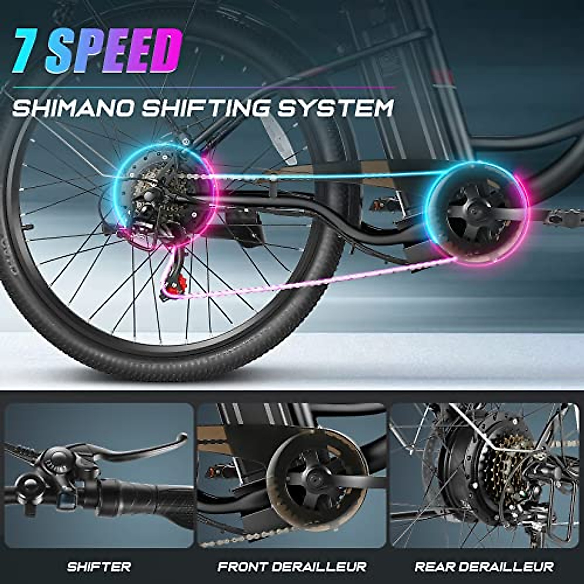 Vivi Electric Bike, 26/20 Inch Electric Bicycle for Adults, 500W E-Bike with 48V Removable Battery, Shimano 7 Speed Electric Commuter Cruiser Bike 20MPH & 50 Mile Adult Electric Bikes City Women