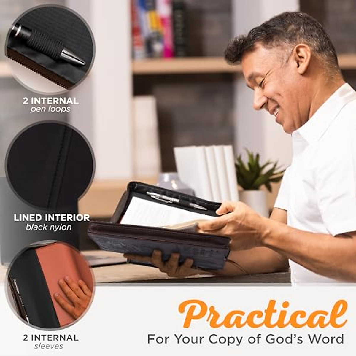 Christian Art Gifts Men's Classic Bible Cover The Lord is My Strength Lion Exodus 15:2, Brown Faux Leather, Large