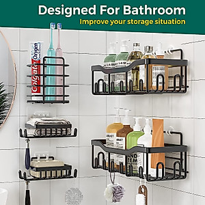 Shower Caddy Adhesive Shower Organizer for Bathroom Storage Organization, 5 Pack Shower Shelves No Drilling, Rustproof Stainless Steel Home & Kitchen Decor, Wall Hanging, RV Accessories, Black