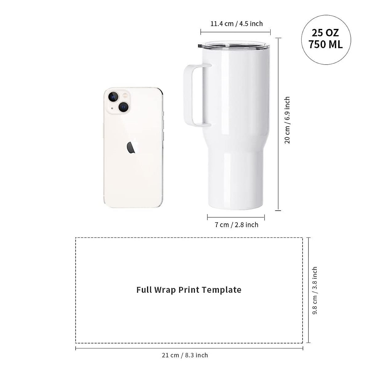 PYD Life Sublimation Tumblers Blanks with Handle 25 OZ Coffee Travel Car Stainless Steel Mugs Cups with Leakproof Lid and Straw for Mug Tumbler Heat Press Sublimation Oven Printing 4 Pack