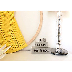 Lillium Wedding Day Countdown Calendar Blocks Sign - Counting Down Days Until Mr & Mrs - Wooden Engagement Gift Set for Engaged Couples – Bridal Shower Gift – Bride to Be – Rustic Gray