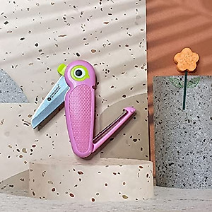 VSL VANSLENSON 2 in 1 Small Folding Knife Super Cute Bird Knife with Peeler 2.5” Blade Mini Pocket Size EDC Knife Green Pink (One Set)