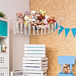 2 Pack Stuffed Animal Toy Hammock Net Macrame Boho Toy Hammock Hanging Stuff Animals Storage Organizer Large Stuffed Toys Corner Mesh Hammock with Hooks and Screw for Nursery Play Bedroom Kid Room